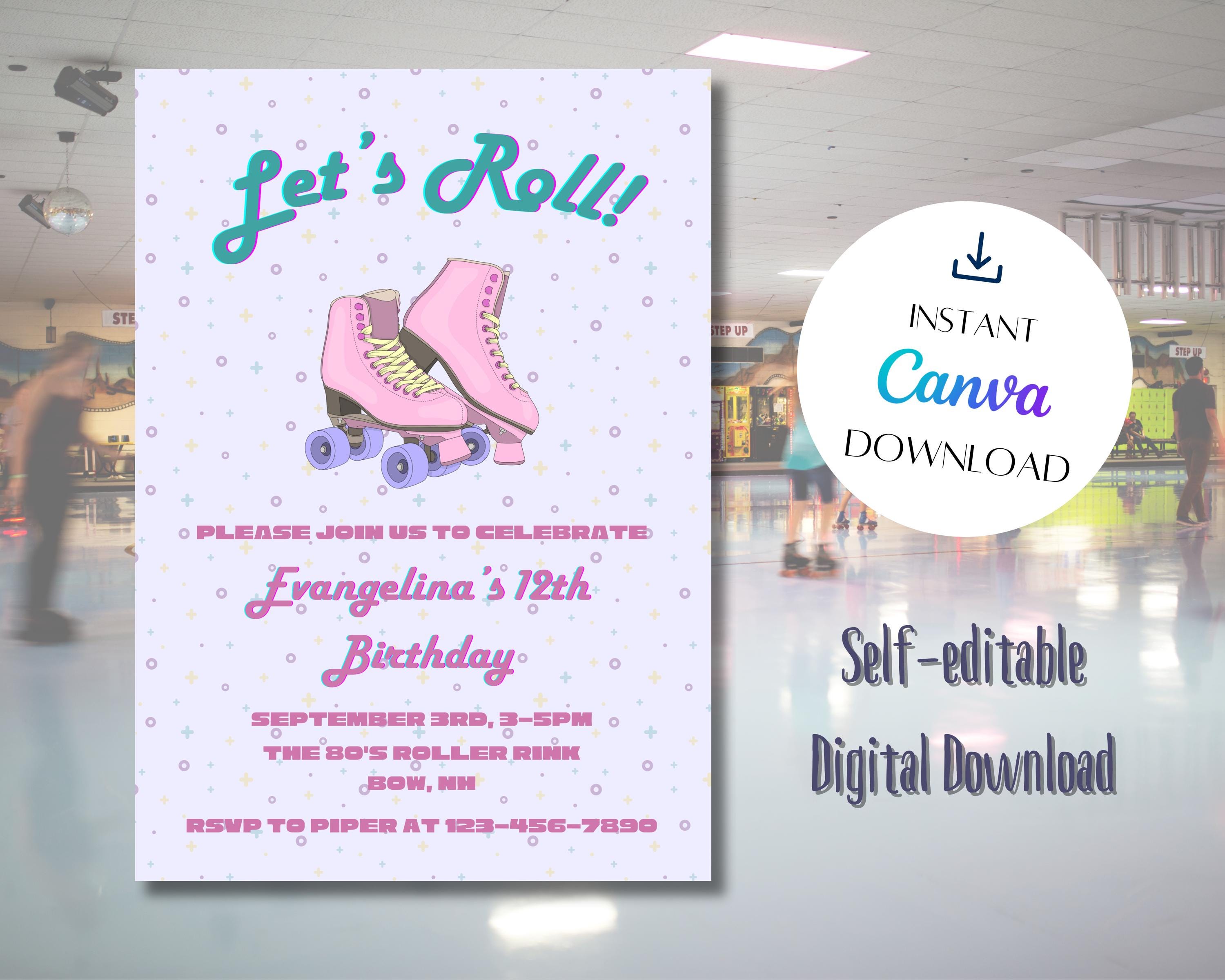 Roller Skating Birthday Party Invitation Template (digital Download) - Etsy