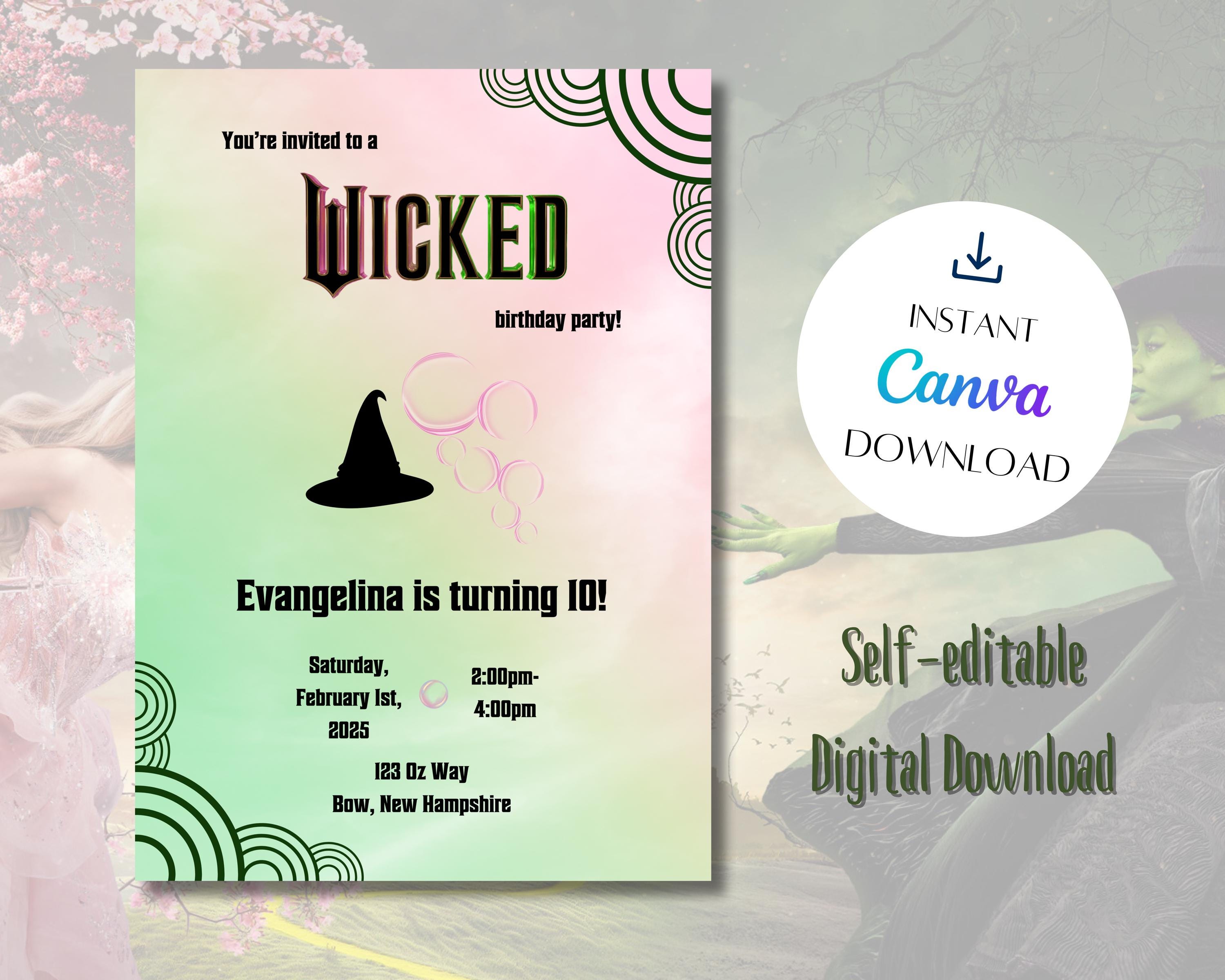 Wicked Movie Birthday Invitation Template: Canva Editable (digital ...