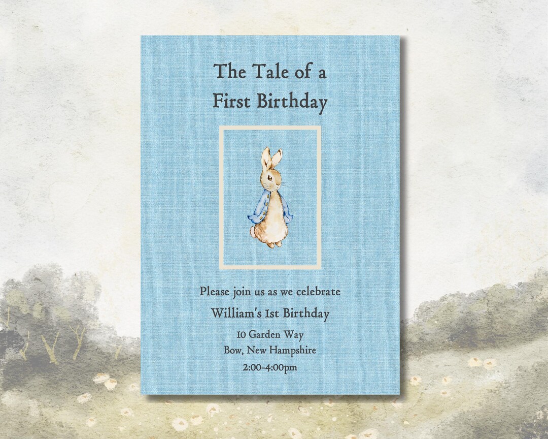 Peter Rabbit First Birthday Party Invitation Template | Digital ...