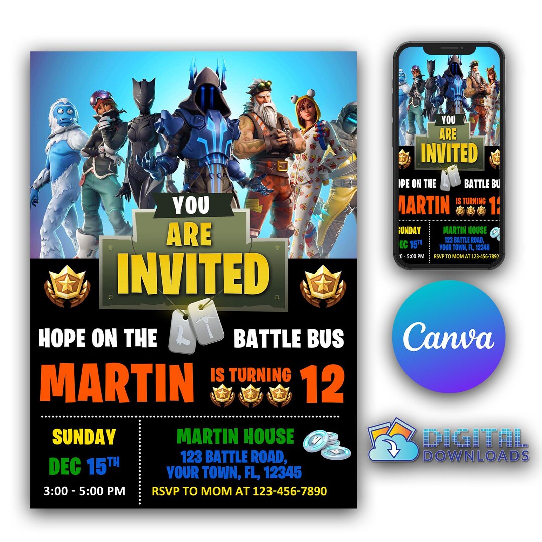 Editable Video Game Birthday Party Invitation Personalized Fortnight ...