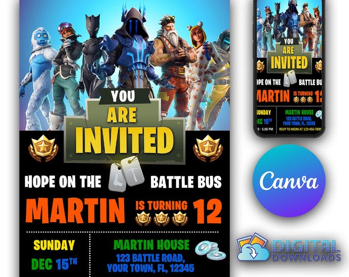 Editable Video Game Birthday Party Invitation | Personalized Fortnight ...