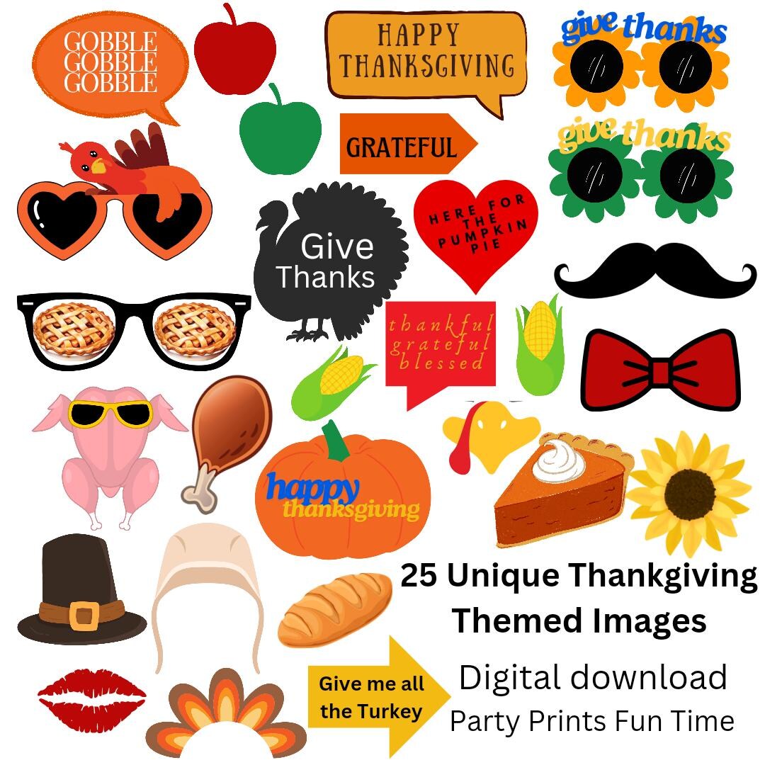 Thanksgiving Photo Booth Props, Printable Photo Booth, Kids Party Props ...