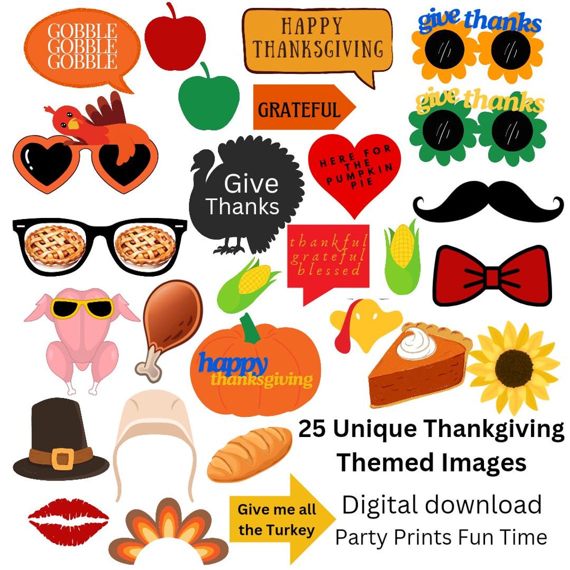 Thanksgiving Photo Booth Props, Printable Photo Booth, Kids Party Props ...