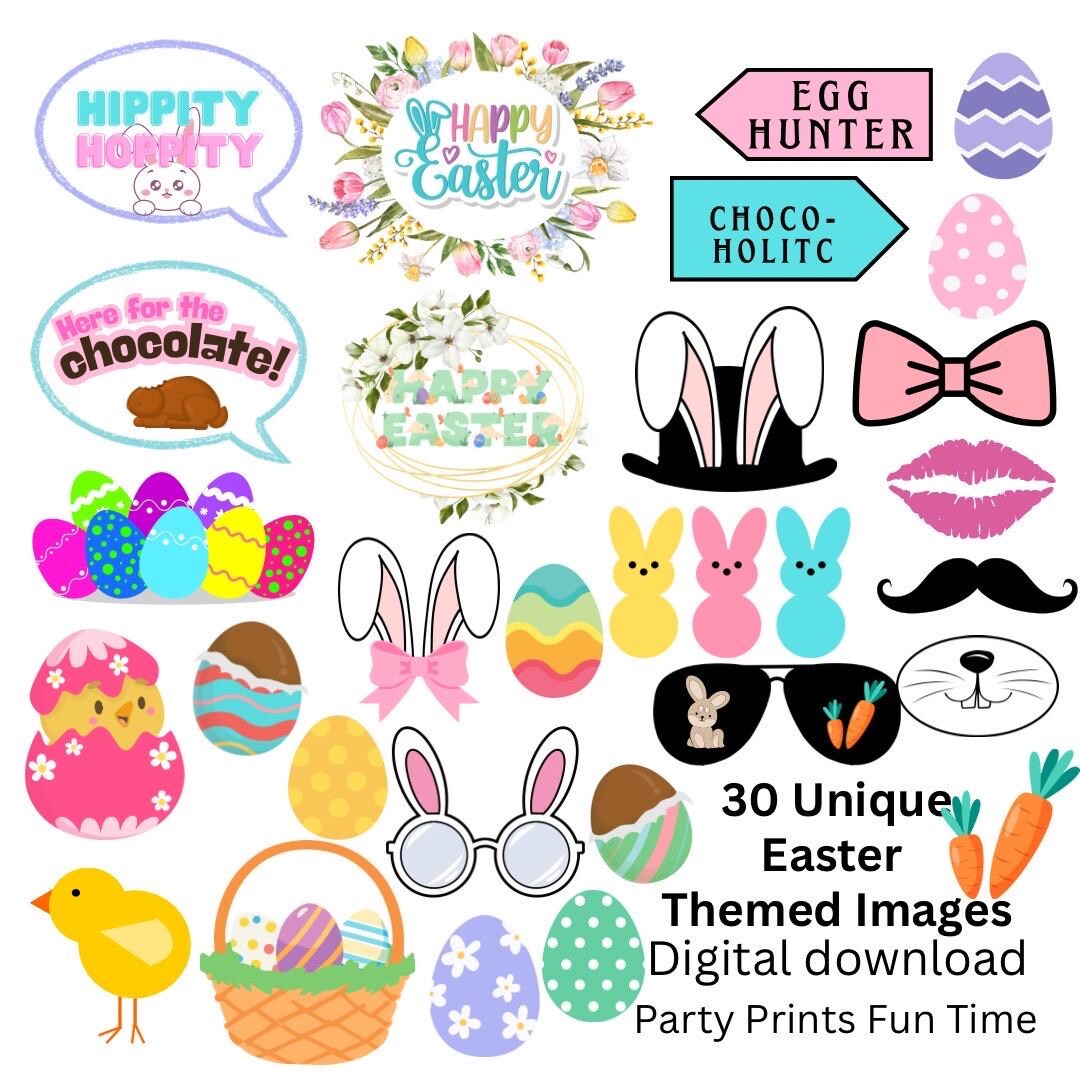 Easter Photo Booth Props, Printable Photo Booth, Kids Party Props, Cute ...