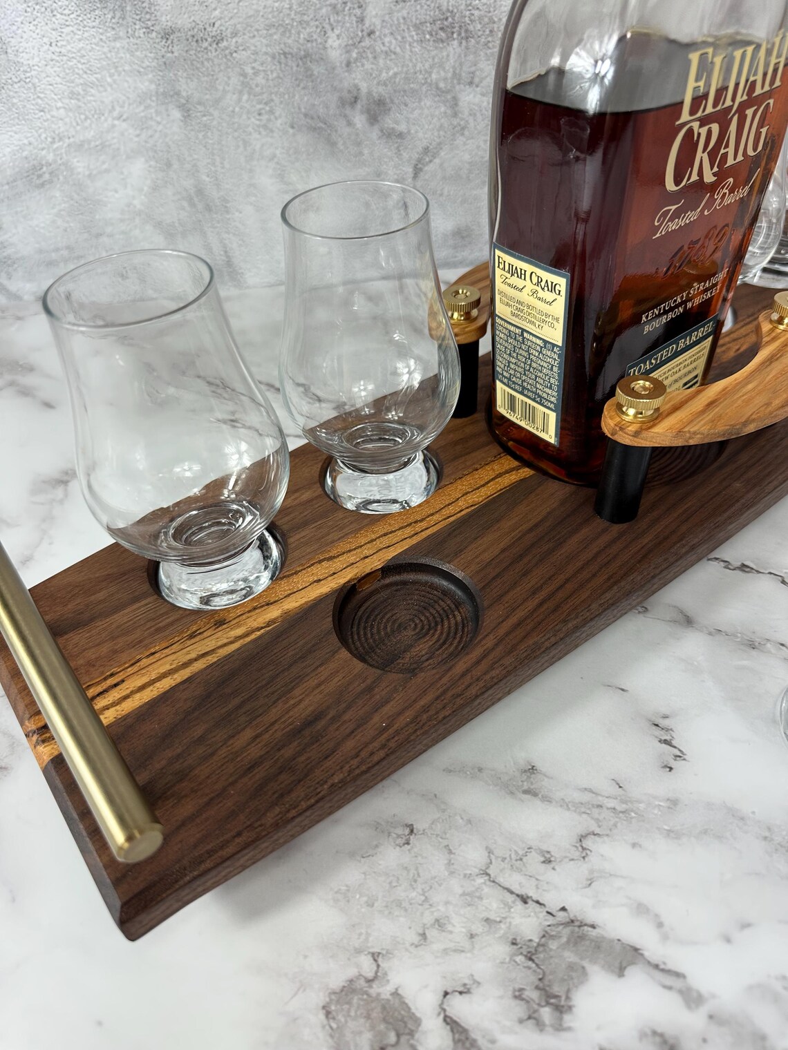 Caged Heat Whiskey Serving Tray : Walnut/zebrawood Stripe - Six Glass ...