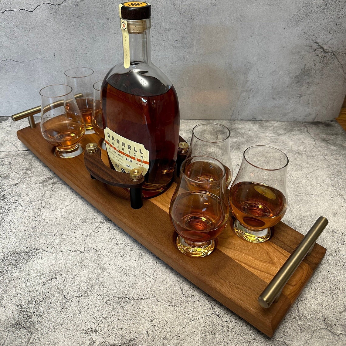 Caged Heat Whiskey Serving Tray : Walnut/cherry Six Glass Edition ...