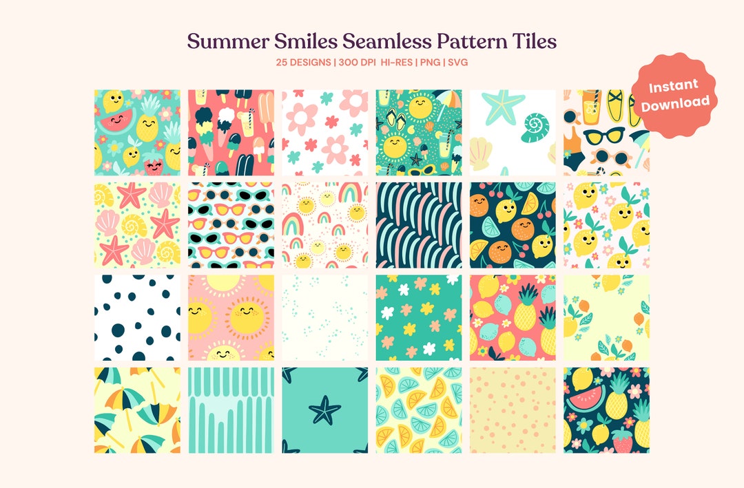 Summer Smiles Seamless Pattern Tiles | Digital Patterns Seamless ...