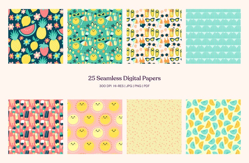 Summer Smiles Digital Papers & Seamless Pattern Tiles | Summer Season ...