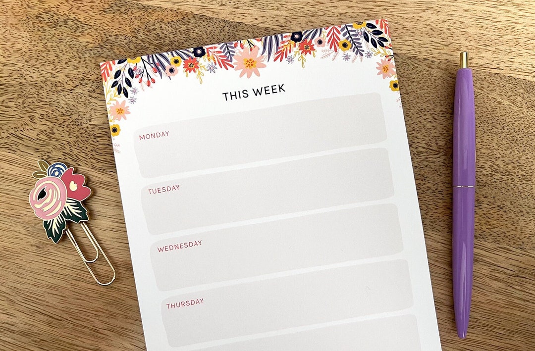 Weekly Planning Notepad Notepad for Work or Office Notepad Floral Weekly Planner Notepad - Etsy