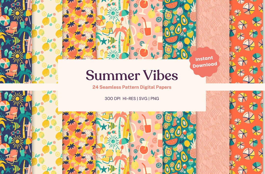 Summer Vibes Digital Paper Pack Seamless Paper Bundle Printable ...