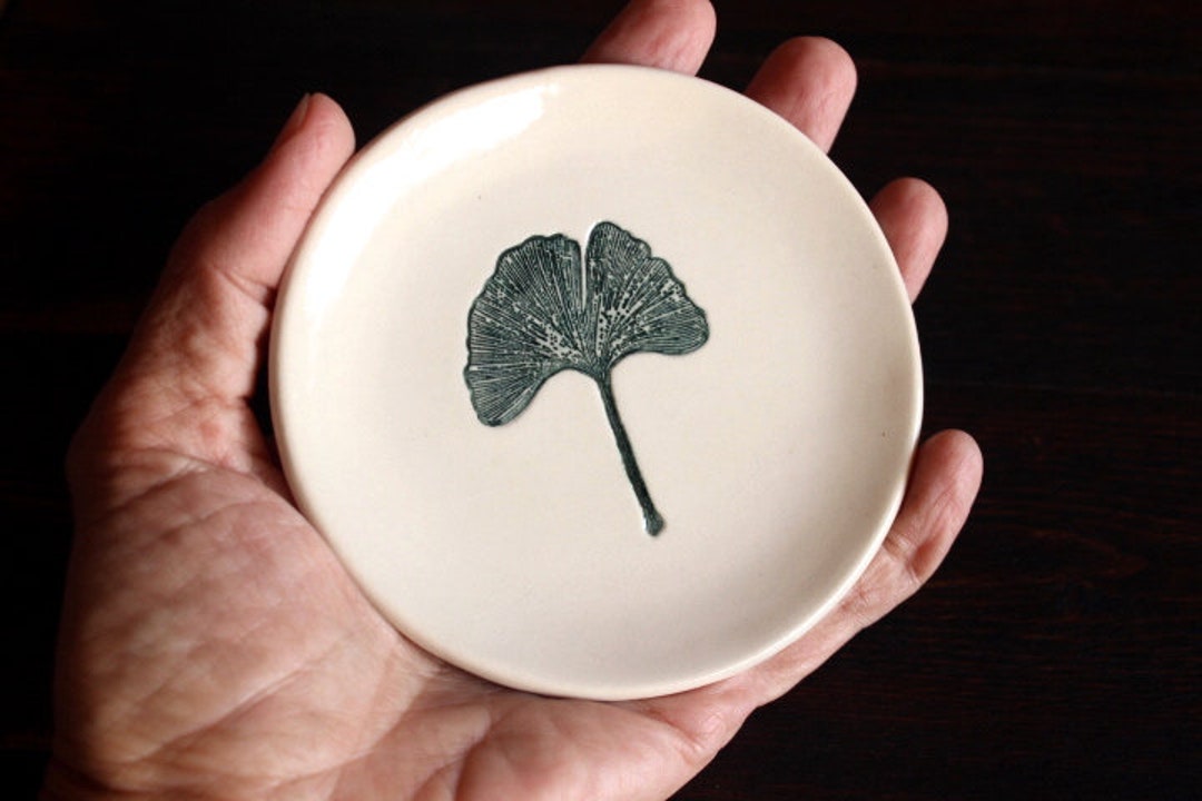 Ceramic GINKGO LEAF Dish - Handmade Round Porcelain Leaf Ring Dish ...