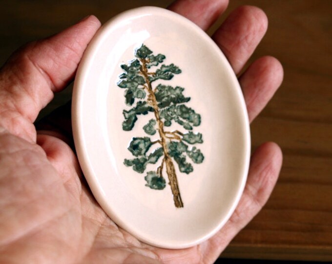Ceramic PINE TREE Ring Dish - Handmade Oval Porcelain Ponderosa Pine ...