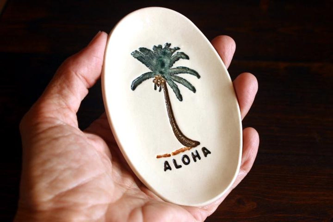 Ceramic PALM TREES Ring Dish - Handmade Oval Porcelain Tropical Tree ...