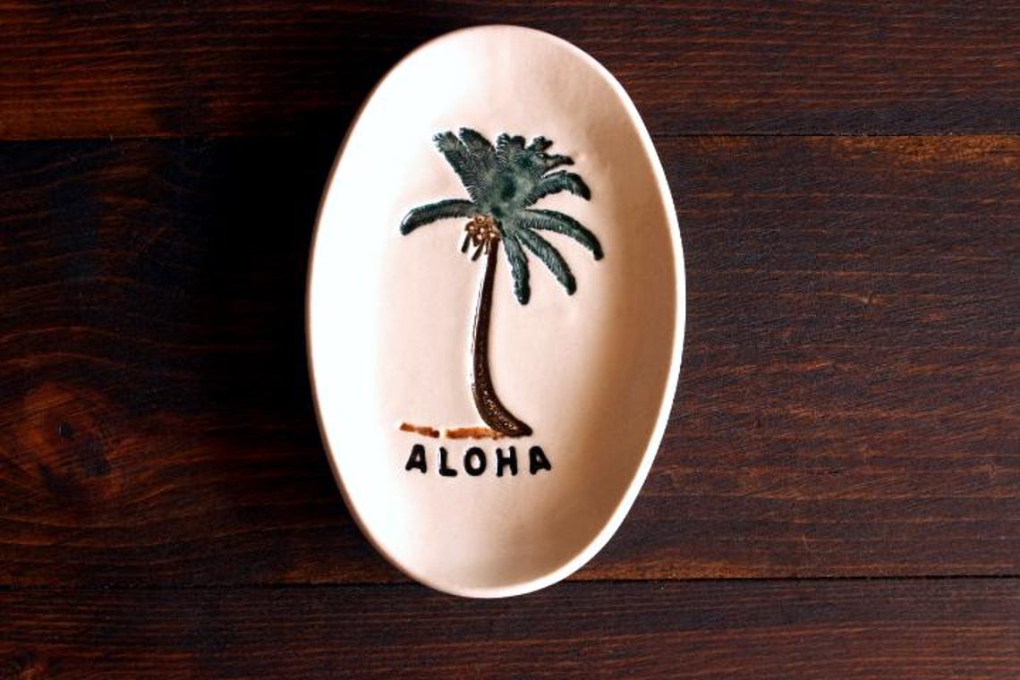 Ceramic PALM TREES Ring Dish - Handmade Oval Porcelain Tropical Tree ...