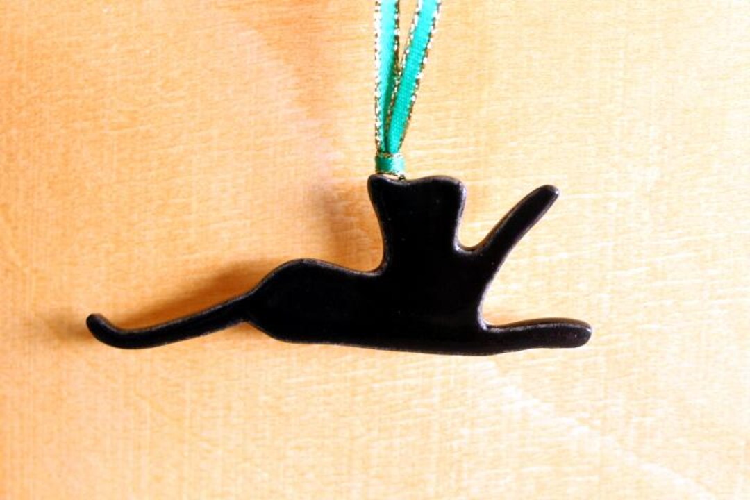 Ceramic CAT Ornament - Handmade Stoneware Strung Black Cat Christmas ...