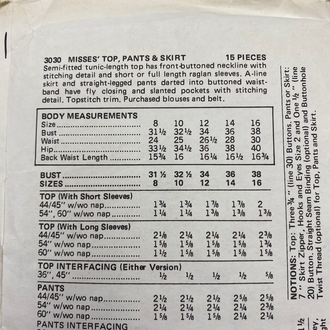 Butterick 3030, Size 10 Bust 32.5, Kenzo 1970s Sewing Pattern, Uncut ...