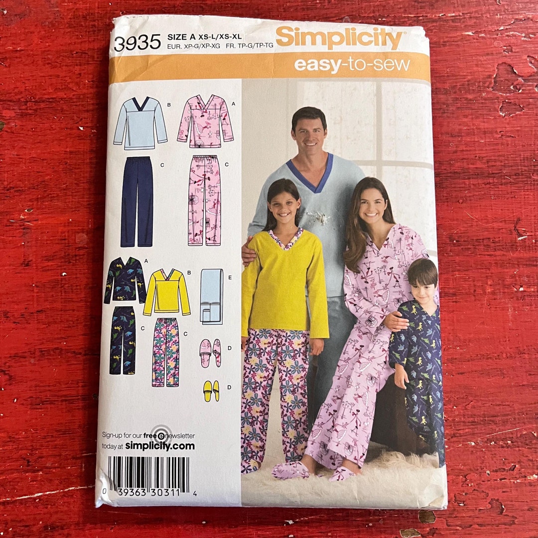 Simplicity 3935 All Sizes Unisex Pajamas Adults Kids Uncut Sewing ...