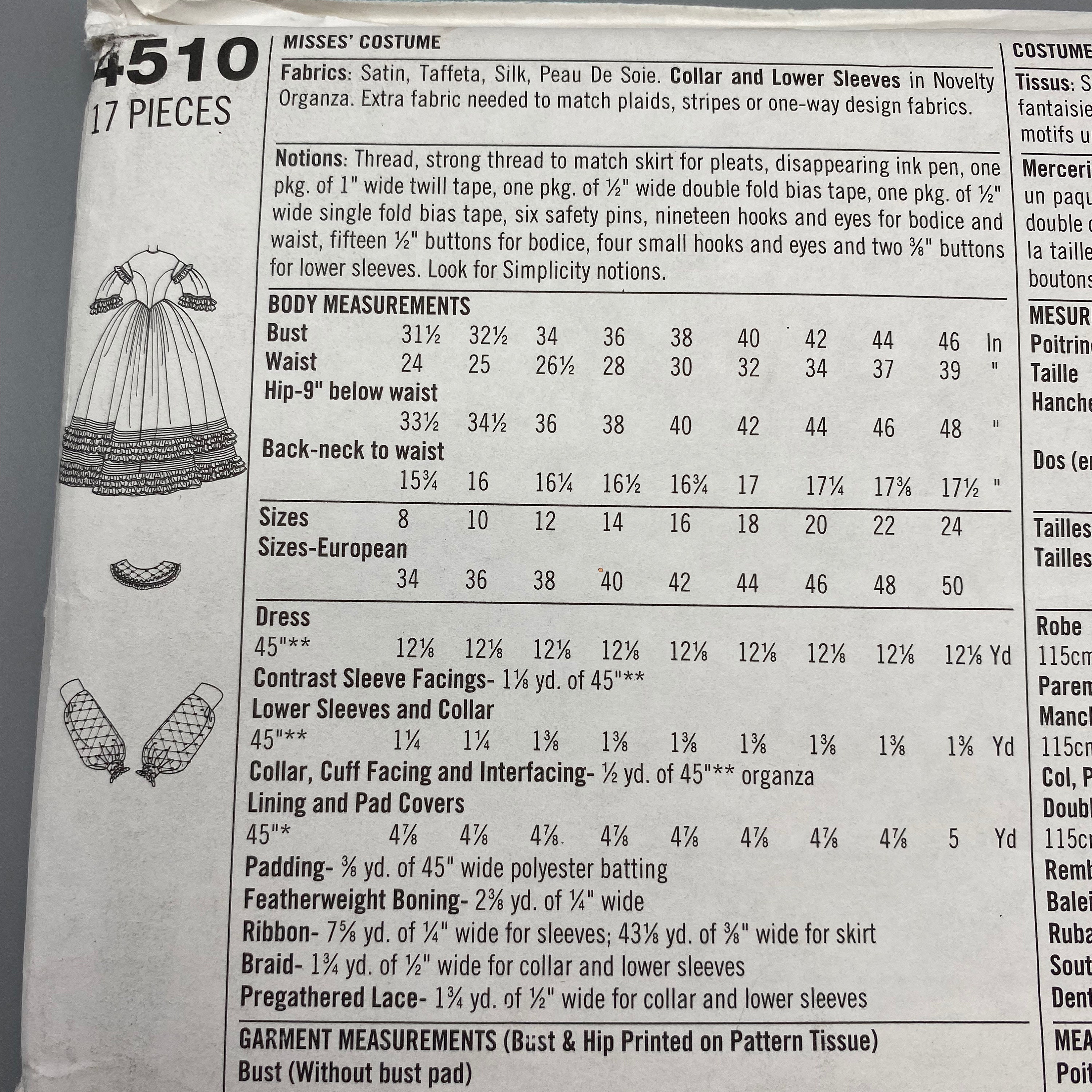 Simplicity 4510, Size 8 10 12 14, Civil War Era Dress Sewing Pattern ...