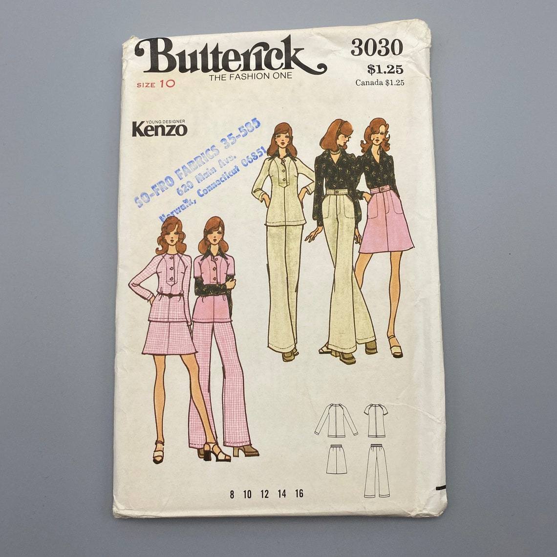 Butterick 3030, Size 10 Bust 32.5, Kenzo 1970s Sewing Pattern, Uncut ...