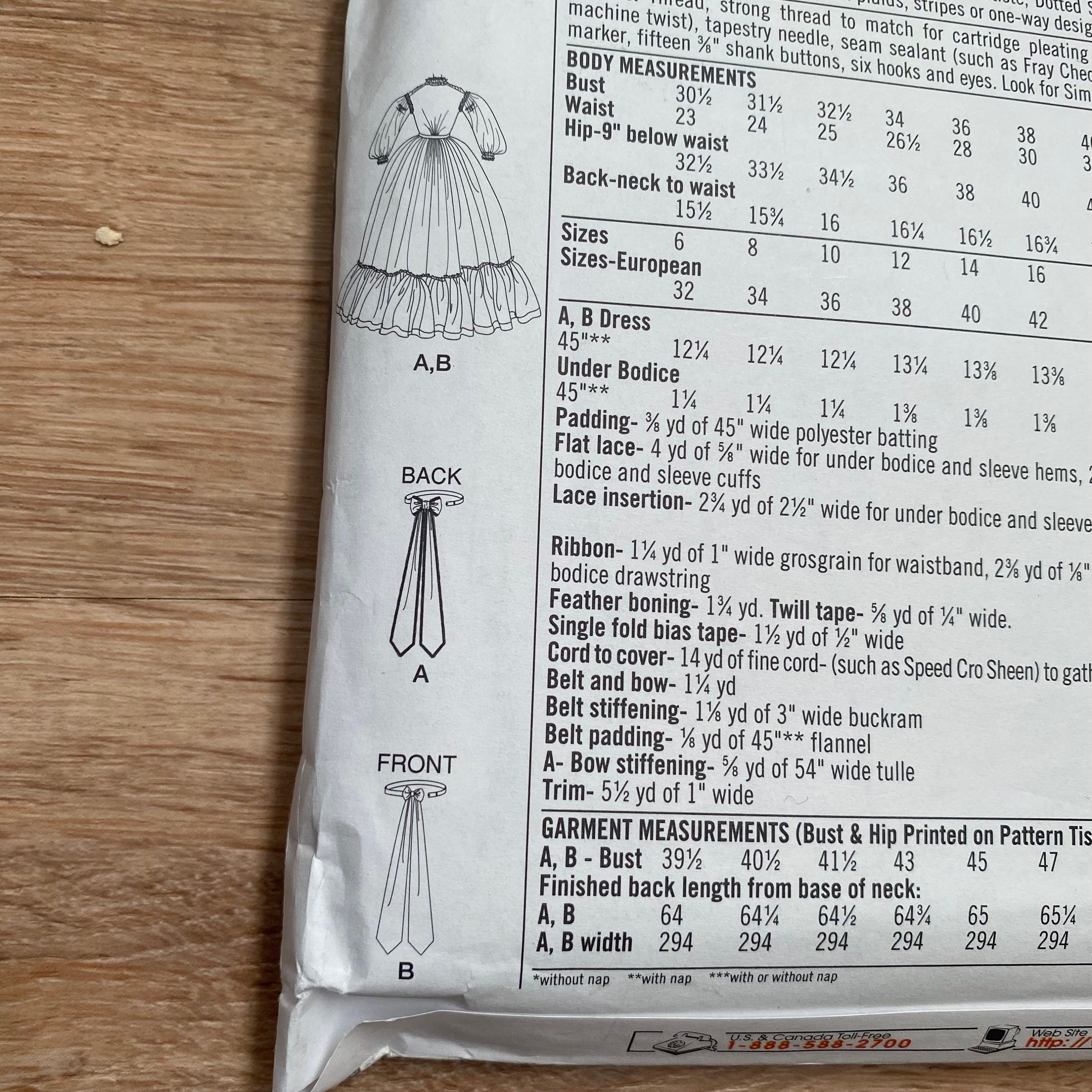 Simplicity 5442, CHOOSE SIZE, Historical Dress Sewing Pattern, Civil ...