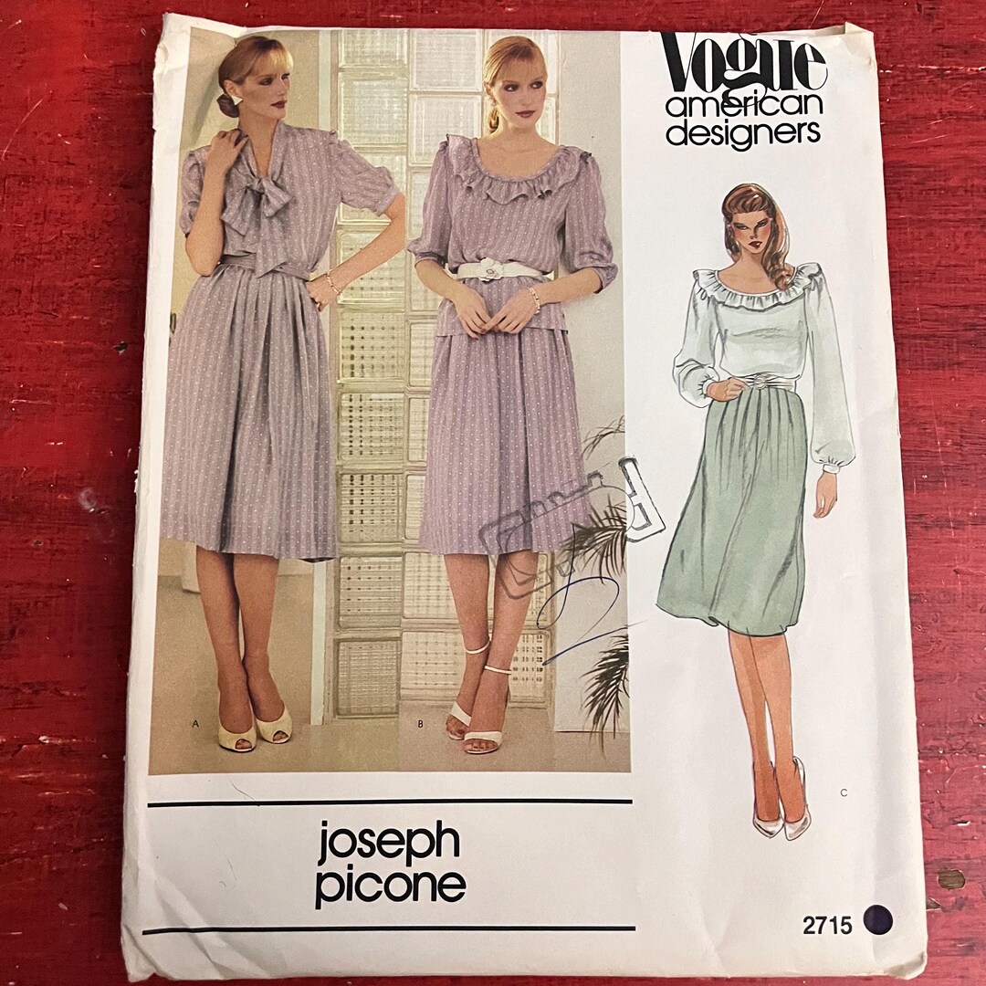 Vogue 2715 Size 12 Bust 34 JOSEPH PICONE Blouse Skirt Uncut Sewing ...