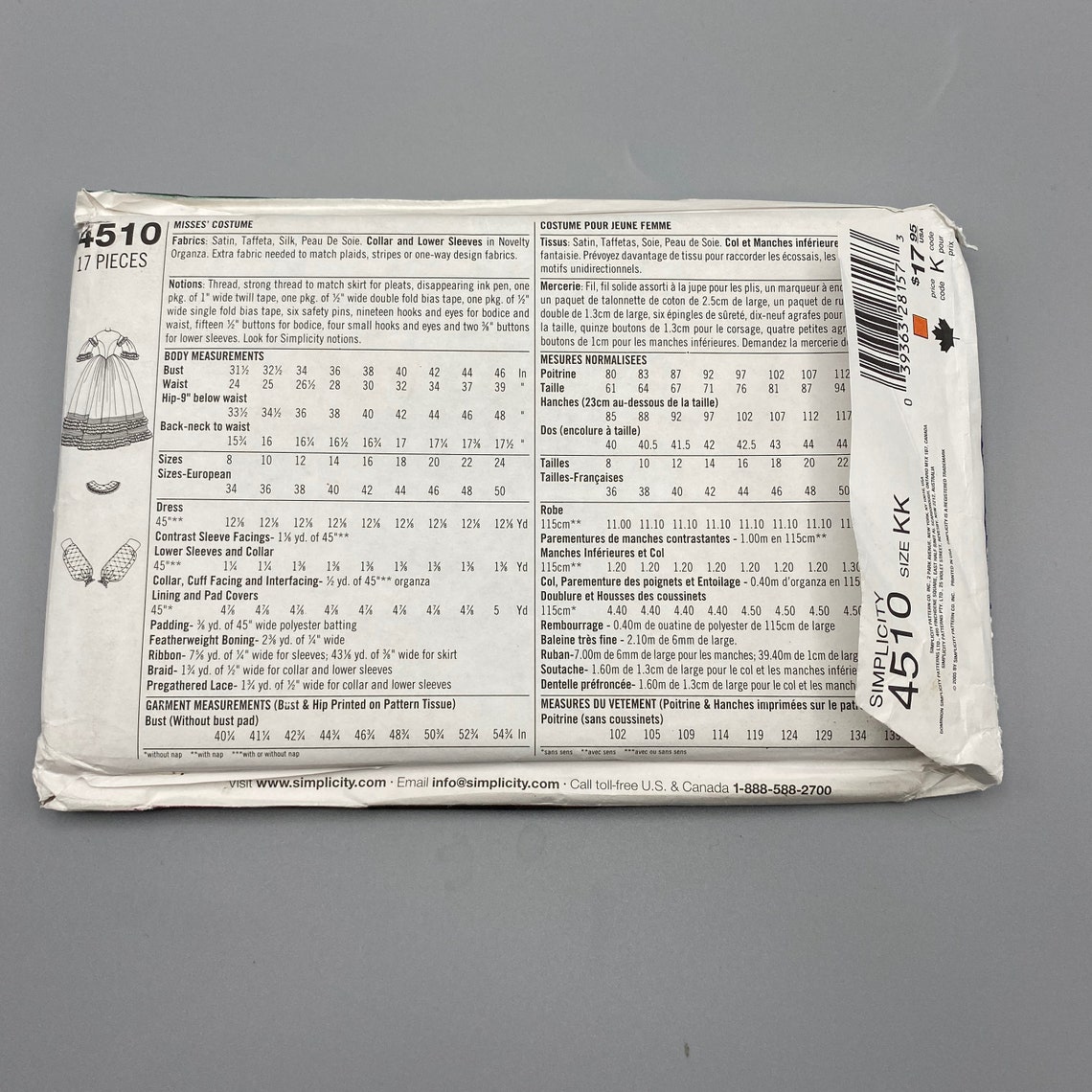 Simplicity 4510, Size 8 10 12 14, Civil War Era Dress Sewing Pattern ...