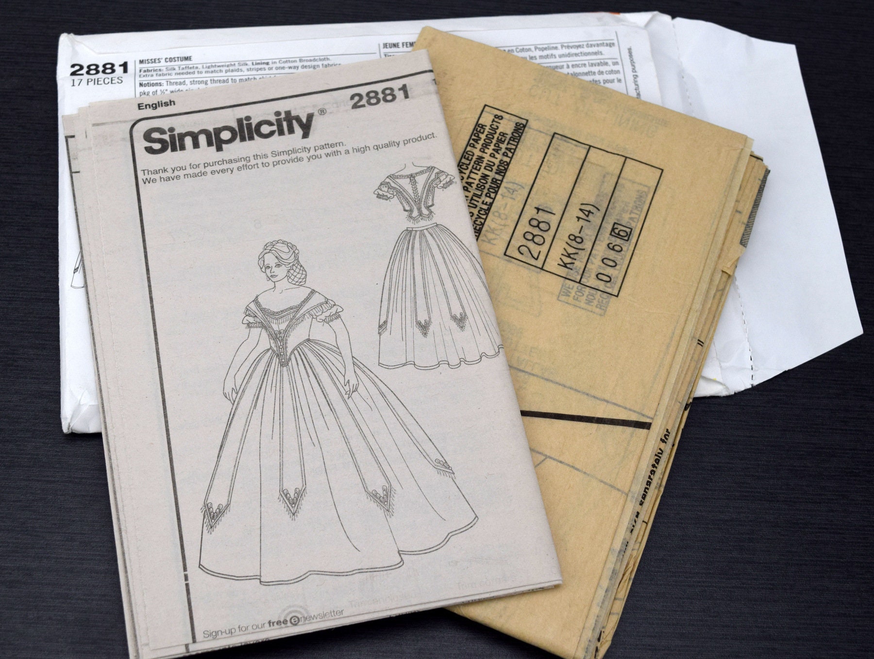 Simplicity 2881 Costume Sewing Pattern, Southern Belle Dress Gown Civil ...