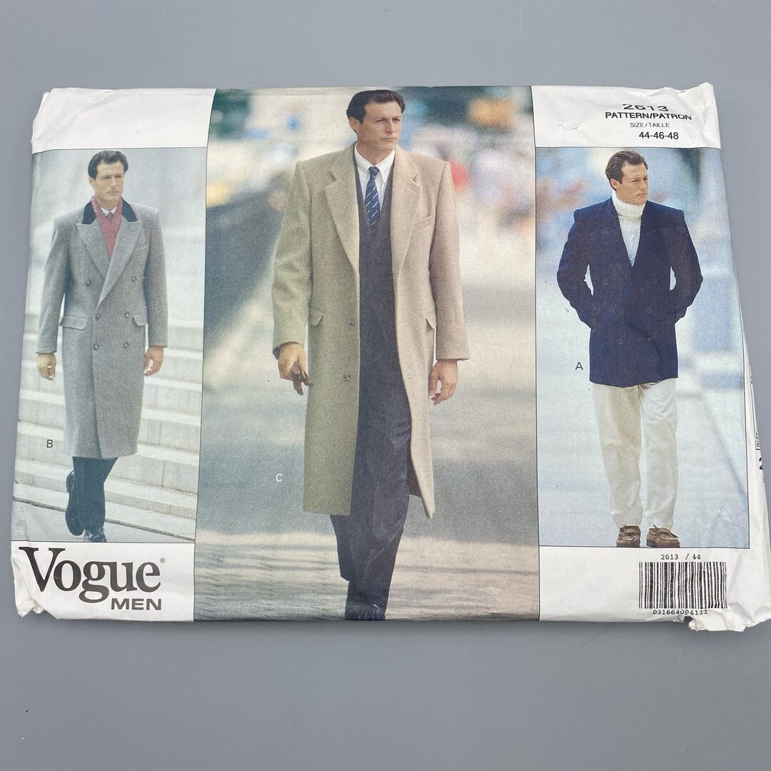 Vogue 2613 Size 44 46 48 Mens Overcoat Sewing Pattern Uncut Lined Coat ...