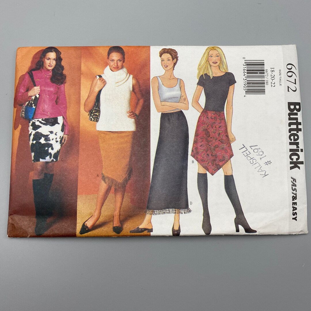 Butterick 6672, Size 18 20 22, Y2K Skirt Sewing Pattern, Shaped Hem ...
