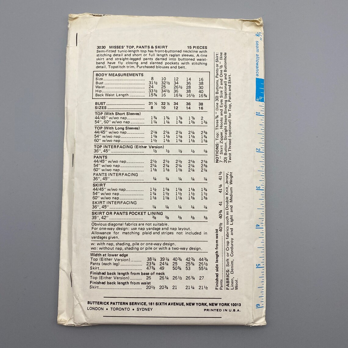 Butterick 3030, Size 10 Bust 32.5, Kenzo 1970s Sewing Pattern, Uncut ...