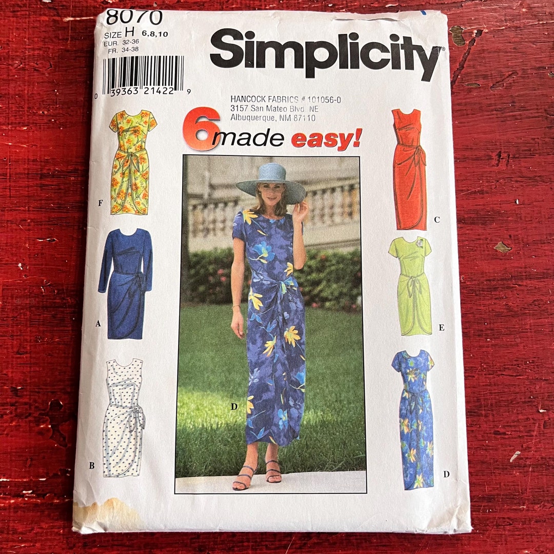 Simplicity 8070 Size 6 8 10 Misses Dress Front Panel With Ties Uncut ...