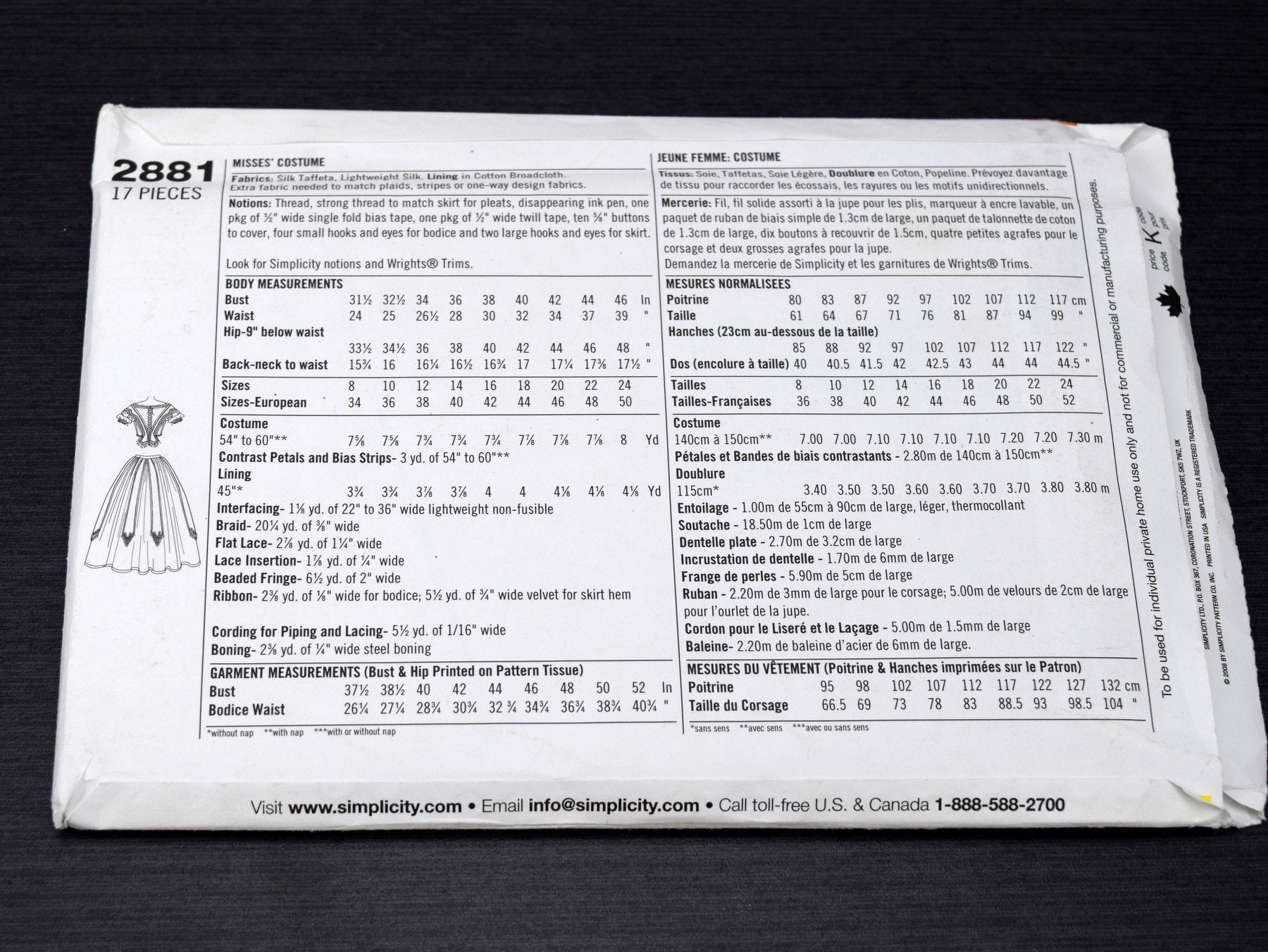 Simplicity 2881 Costume Sewing Pattern, Southern Belle Dress Gown Civil ...