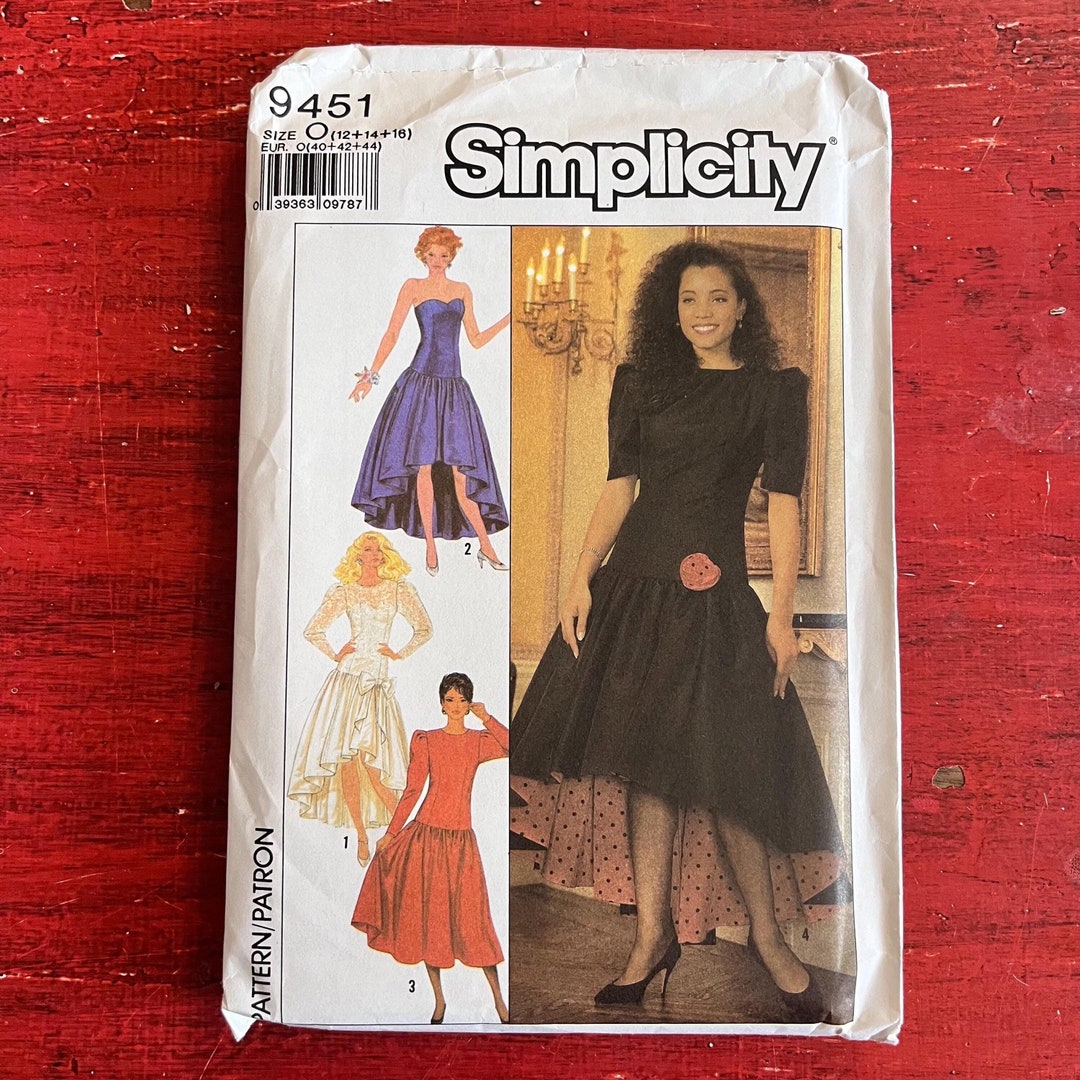 Simplicity 9451, Size 12 14 16 Vintage Prom Dress Sewing Pattern, 1980s ...