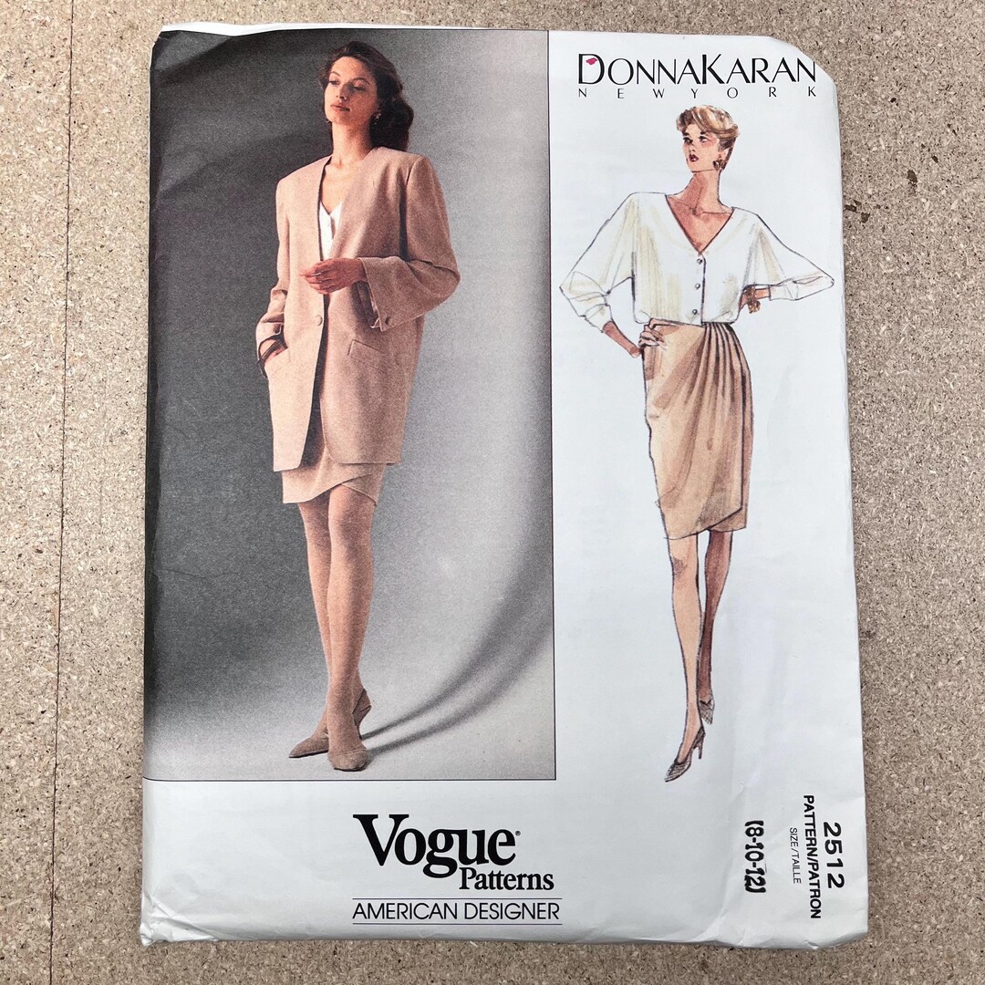 Vogue 2512 Size 8 10 12 DONNA KARAN NY Misses Jacket Top Wrap Skirt ...