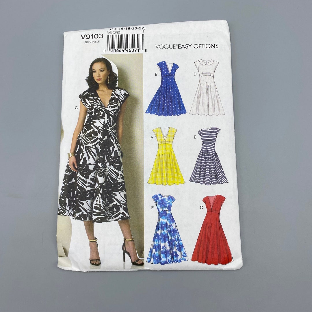 Vogue V9103 Size 14 16 18 20 22 Misses Fit and Flare Dress Easy Options ...