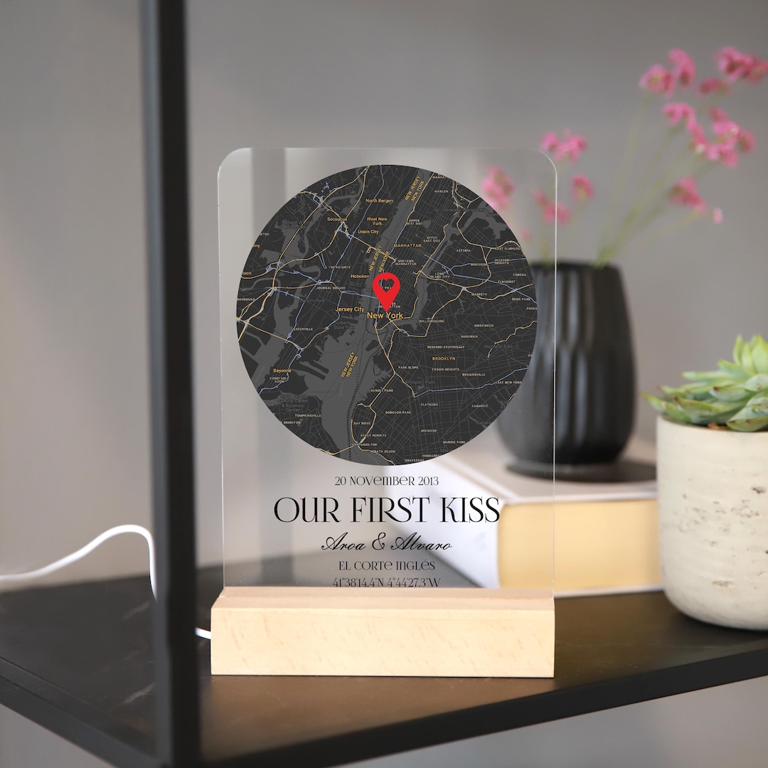 Our First Date Gift, Where We Met Map, Custom Map LED Light, Gift for ...