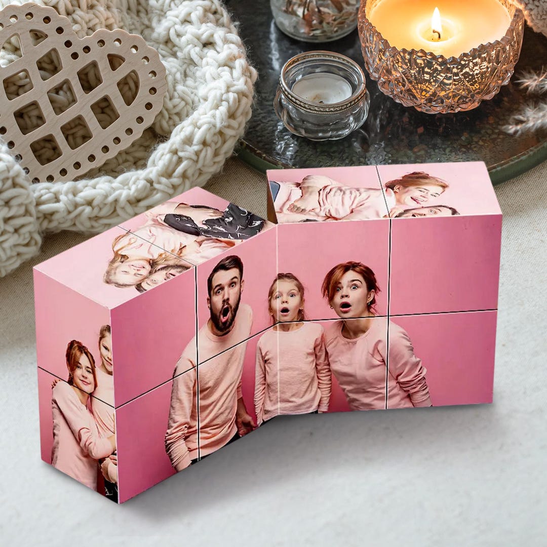 Custom Wooden Multiphoto Cube, Infinity Magic Cube Personalized 9 Photo ...