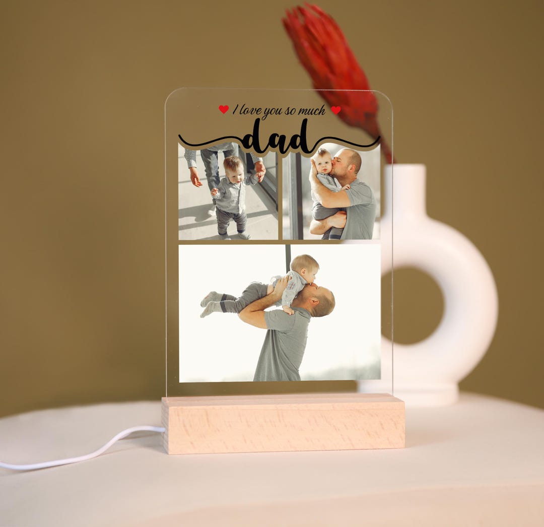 Personalized Acrylic Dad Plaque, Family Memory Photo, Bedroom LED Light ...
