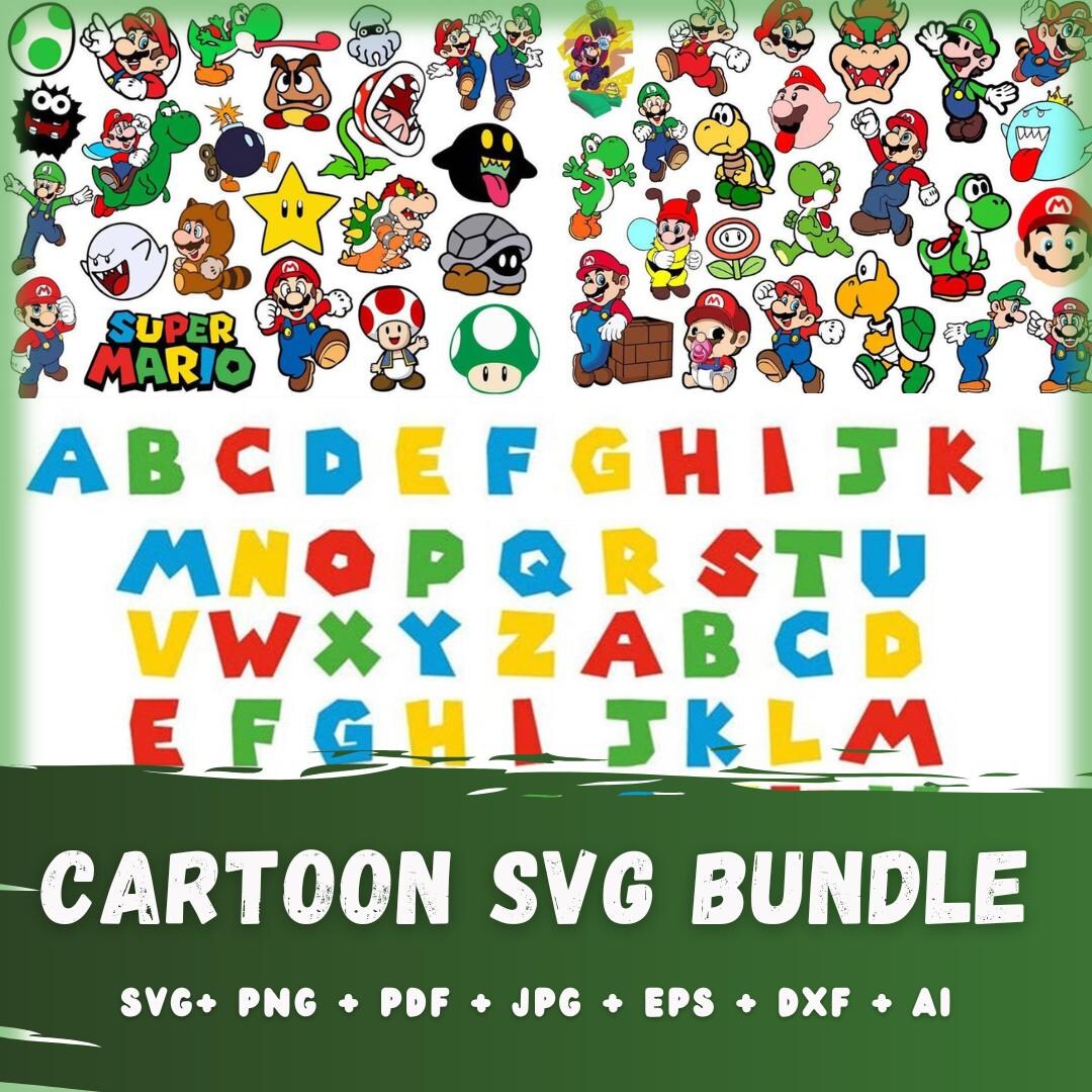 Cartoon Family, Mario Clipart Bundle + Alphabet, Mario Svg Cut Files ...