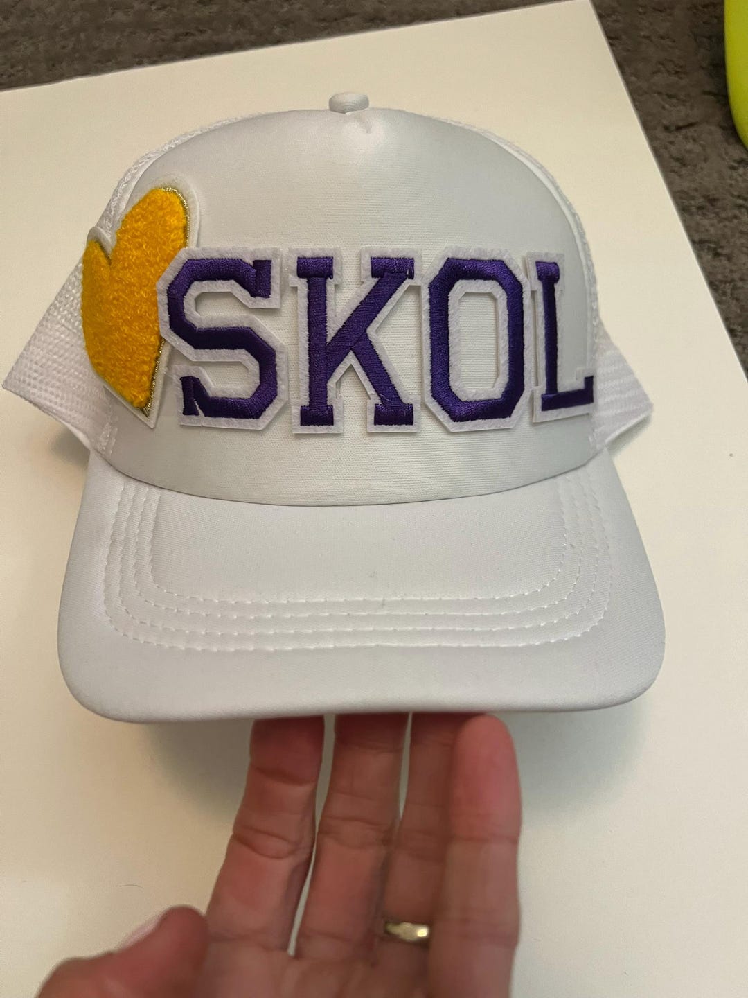 SKOL Vikings Trucker Hat White With Purple Letters Yellow Heart - Etsy