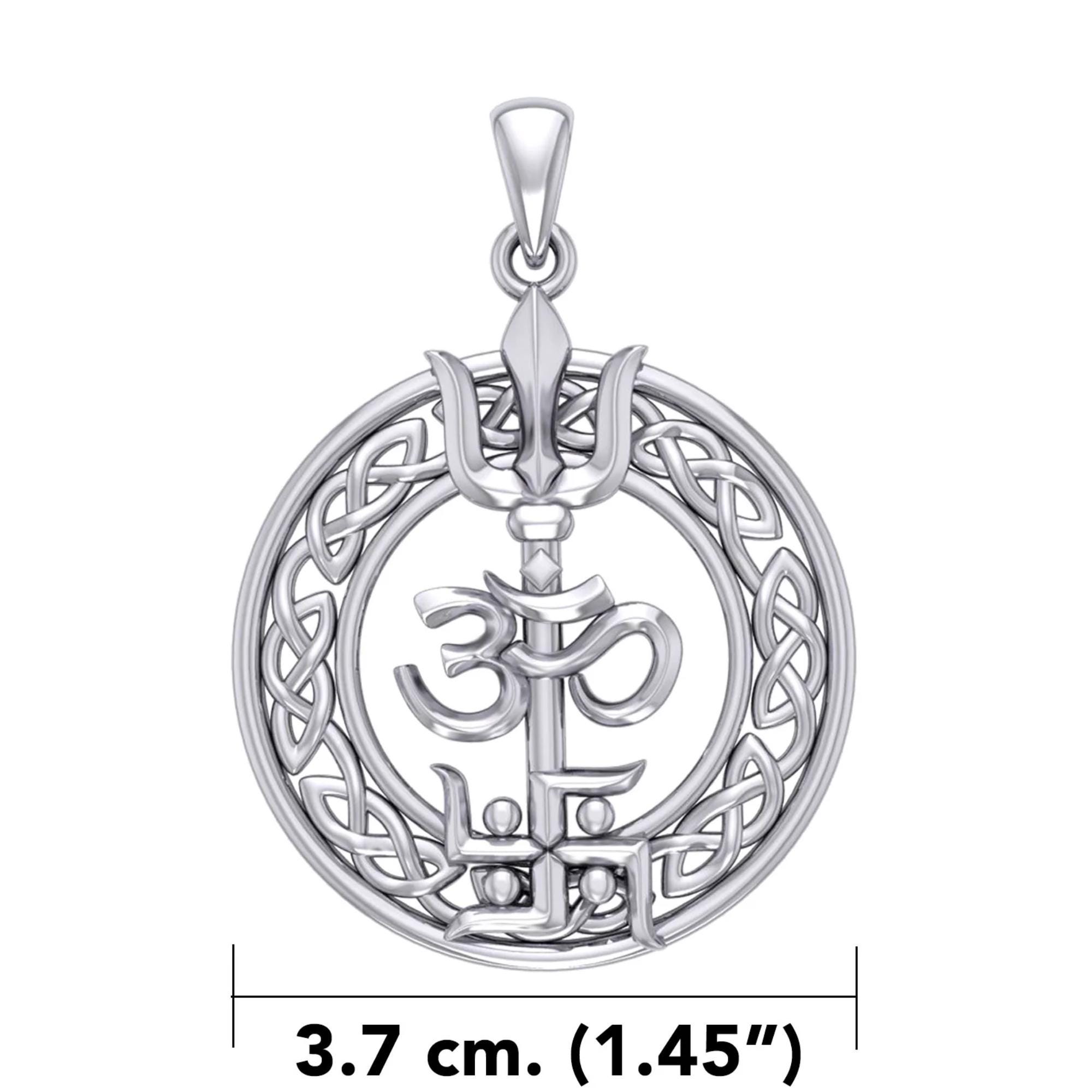 The Trishul Om Swastik Symbols Silver Pendant With Celtic Border ...