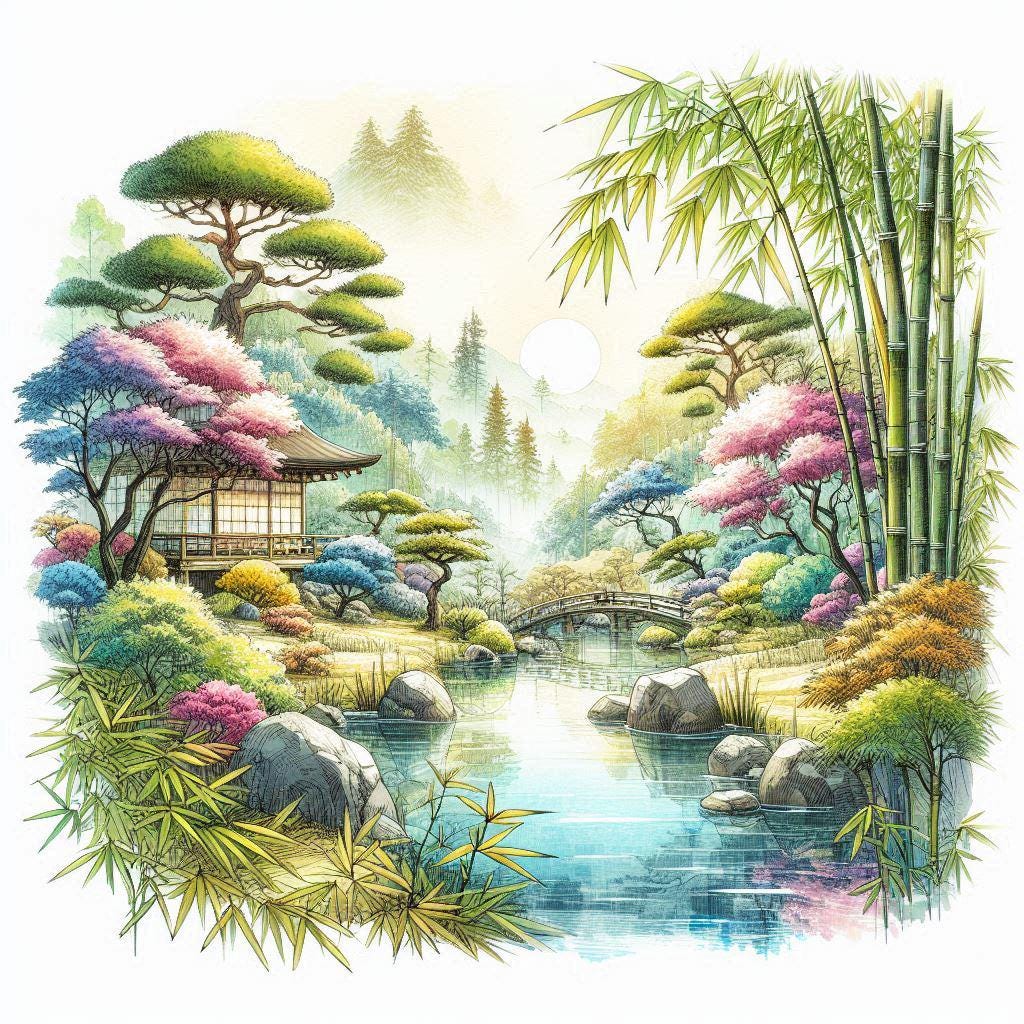 Japanese Landscape Clipart Digital Illustrations Decorative Art for ...