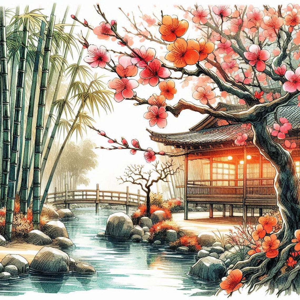 Japanese Landscape Clipart Digital Illustrations Decorative Art for ...