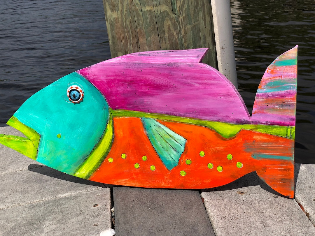 Painted Wooden Fish, Wooden Fish, Painted Fish, Fish Wall Hanging, Fish ...