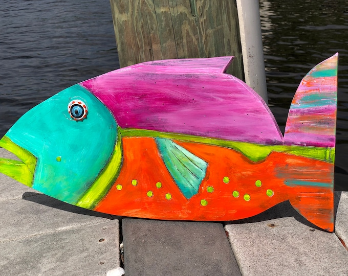 Painted Wooden Fish, Wooden Fish, Painted Fish, Fish Wall Hanging, Fish ...