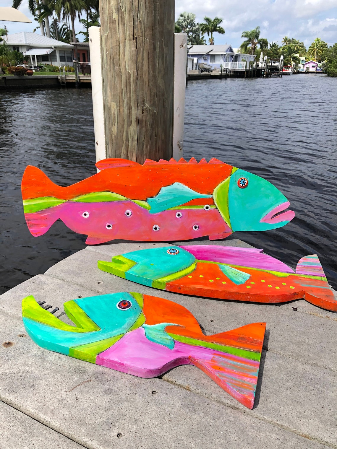 Painted Wooden Fish, Wooden Fish, Painted Fish, Fish Wall Hanging, Fish ...