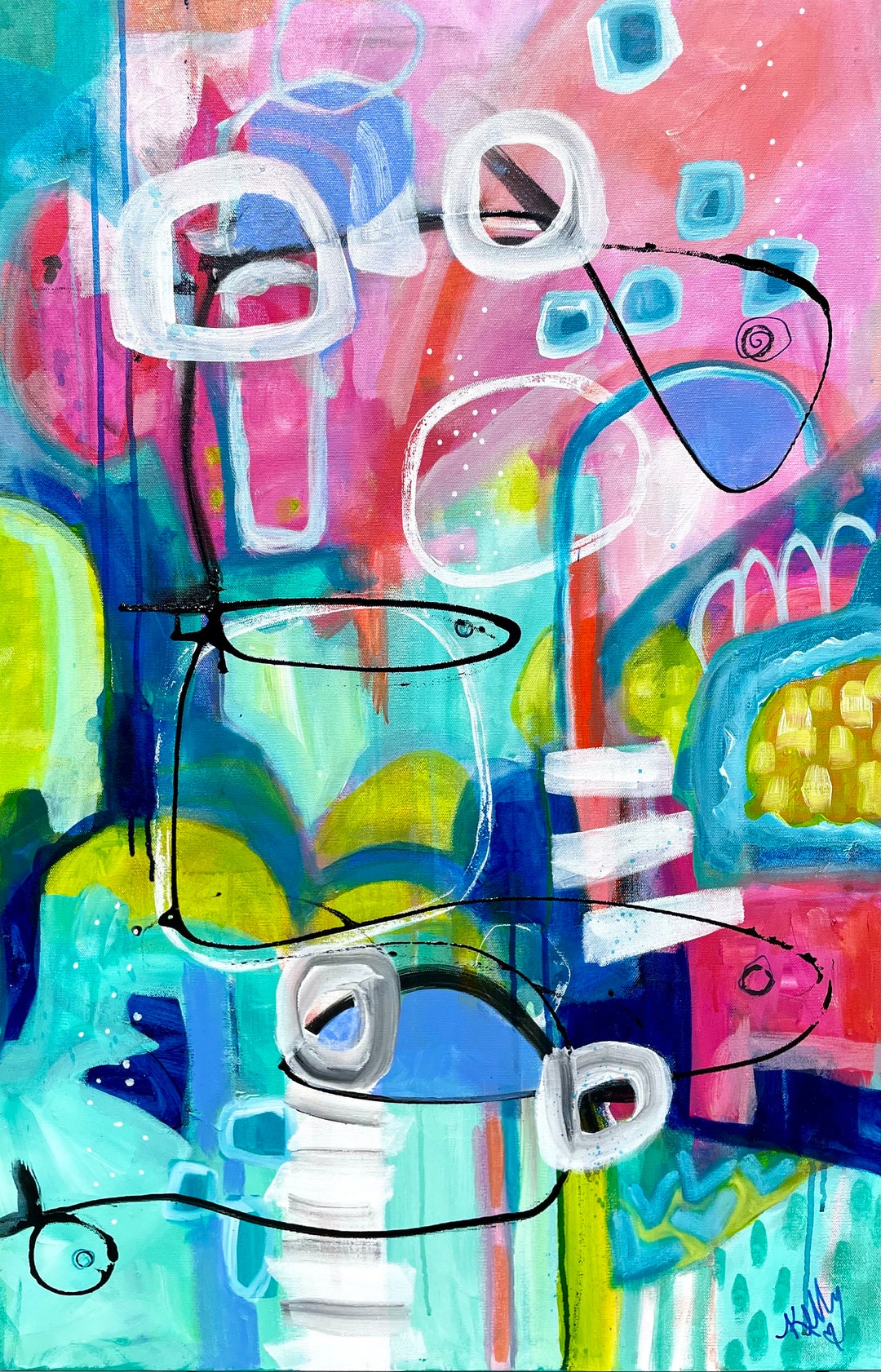 Colorful Abstract Reef Art Print: Pink, Aqua, and Blue - Etsy