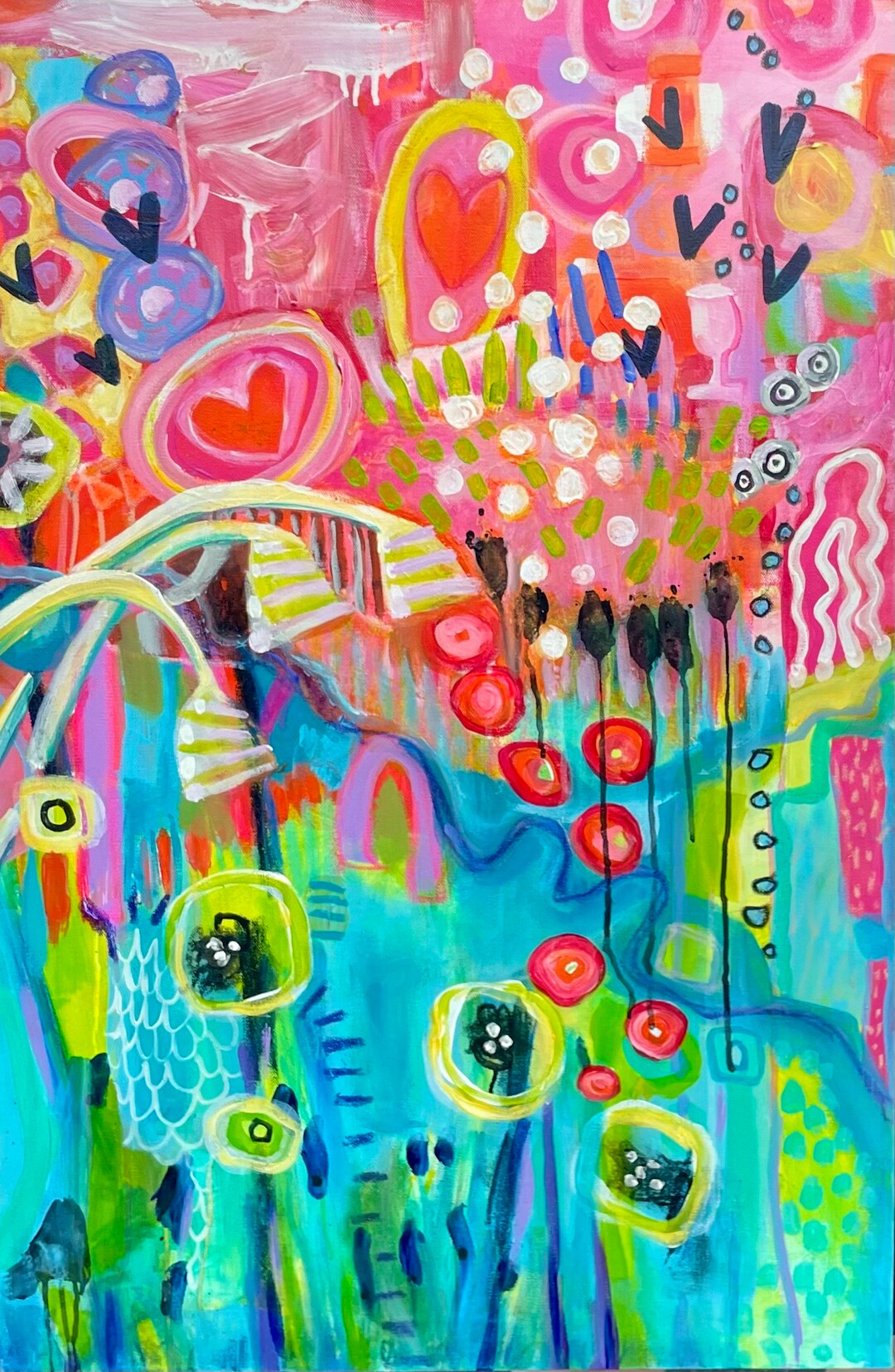 Colorful Abstract Print: Rainbow Springs, Pink & Aqua Art (11x14) - Etsy