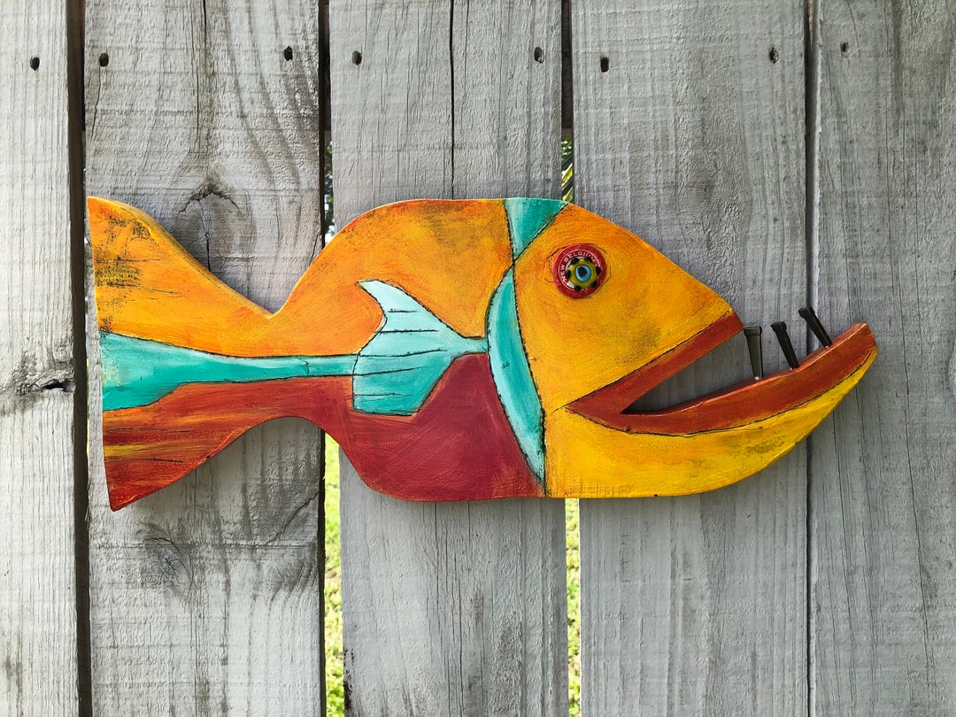 Painted Wooden Fish Wall Hanging: Whimsical Fisherman Gift - Etsy