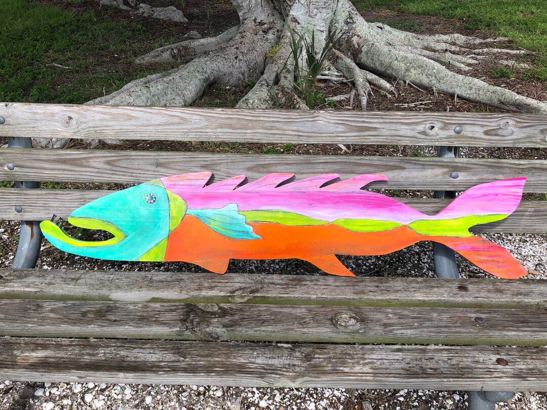 Painted Wooden Fish, Wooden Fish, Painted Fish, Fishing, Fish Wall ...